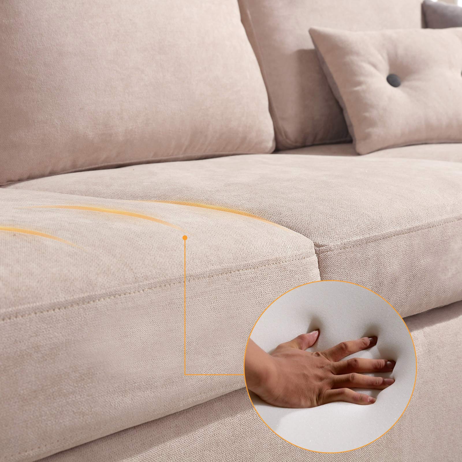 HONBAY L Shaped Couch with Linen Fabric,Convertible, Reversible Sectional Sofa for Small Space, Dark Beige
