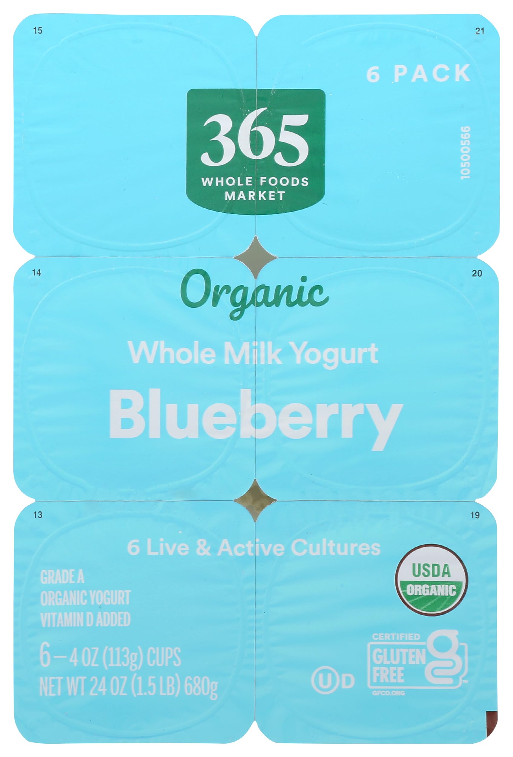 365 by Whole Foods Market, Yogurt Blueberry 6Pk Organic, 24 Ounce