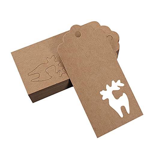 100pcs Christmas Tags Christmas Hollow Reindeer Tags Hang Labels Christmas Paper Tags Kraft Gift Tags Christmas Crafts Supply Pre-Punched with Holes Without String Holiday Party Supplies