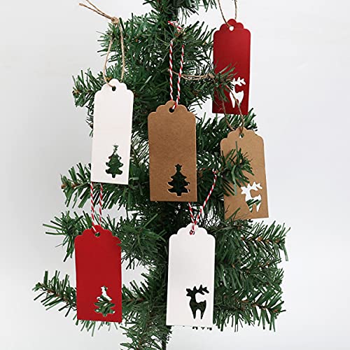 100pcs Christmas Tags Christmas Hollow Reindeer Tags Hang Labels Christmas Paper Tags Kraft Gift Tags Christmas Crafts Supply Pre-Punched with Holes Without String Holiday Party Supplies