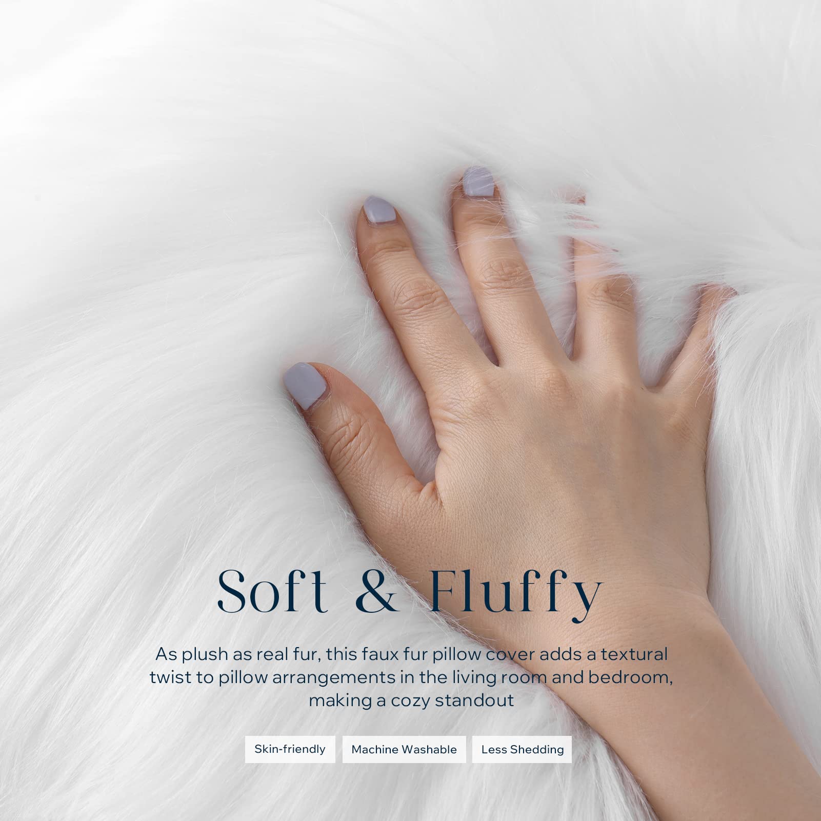 Phantoscope Pack of 2 Faux Fur Solid Throw Decorative Pillow Cover Cushion Covers Luxury Soft Decorative Pillowcase Fuzzy Pillow Covers for Bed/Couch, White 18 x 18 Inches