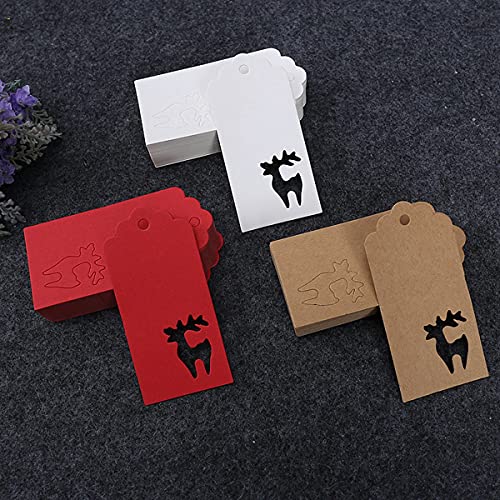 100pcs Christmas Tags Christmas Hollow Reindeer Tags Hang Labels Christmas Paper Tags Kraft Gift Tags Christmas Crafts Supply Pre-Punched with Holes Without String Holiday Party Supplies