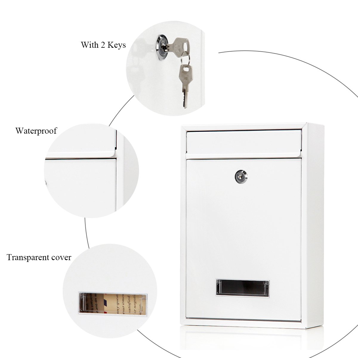 Locking Mailboxes Wall Mounted Vertical – Jssmst Key Lock Mail Box Medium Capacity Galvanized Steel Cover Rust-Proof Metal Post Box, 12.6 x 8.5 x 3.4 Inch, White,SM-0604L