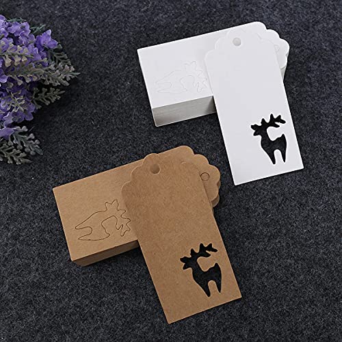 100pcs Christmas Tags Christmas Hollow Reindeer Tags Hang Labels Christmas Paper Tags Kraft Gift Tags Christmas Crafts Supply Pre-Punched with Holes Without String Holiday Party Supplies