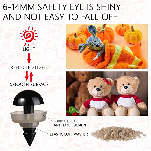 700 Pcs Safety Eyes for Amigurumi with Washers 6-14mm Plastic Crochet Safety Eyes Black Safety Eyes for Crochet Stuffed Animals DIY Halloween Decorations