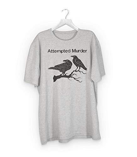 Revel Shore Attempted Murder T Shirt Funny Crow Flock Bird Pun Novelty Graphic Tee (Small) Sport Grey