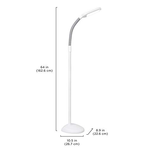 Verilux SmartLight Full Spectrum LED Modern Floor Lamp with Adjustable Brightness, Flexible Gooseneck and Easy Controls - Reduces Eye Strain and Fatigue - Ideal for Reading, Artists, Craft (White)
