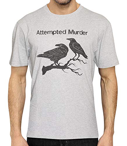 Revel Shore Attempted Murder T Shirt Funny Crow Flock Bird Pun Novelty Graphic Tee (Small) Sport Grey