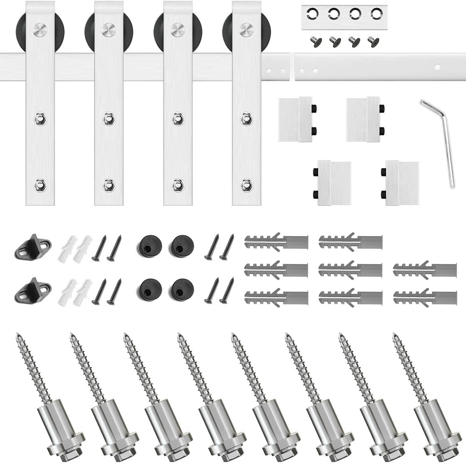 SMARTSTANDARD 10ft Siliding Barn Door Hardware Kit Brushed Nickel Double Door Easy to Install Fit 30" Wide Door Panel (J Shape Hanger)