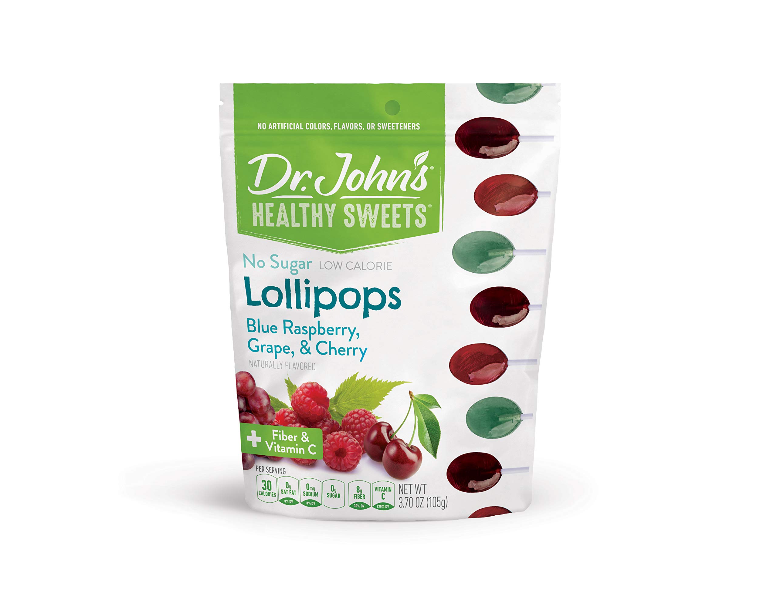 Dr. John’s Sugar Free Candy, Healthy Lollipops with Zero Sugar, Low Calorie Snacks, Keto Friendly Hard Candy Sweets, Blue Raspberry, Grape, Cherry, 17 Count, 3.7 OZ