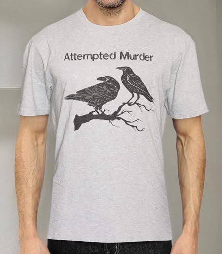 Revel Shore Attempted Murder T Shirt Funny Crow Flock Bird Pun Novelty Graphic Tee (Small) Sport Grey