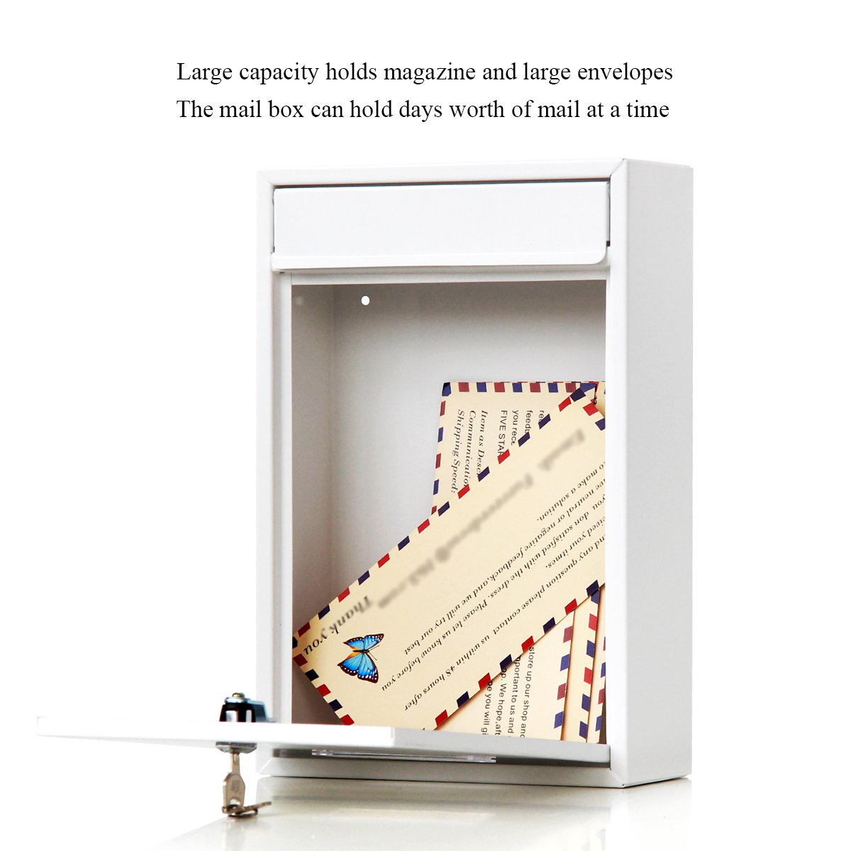 Locking Mailboxes Wall Mounted Vertical – Jssmst Key Lock Mail Box Medium Capacity Galvanized Steel Cover Rust-Proof Metal Post Box, 12.6 x 8.5 x 3.4 Inch, White,SM-0604L