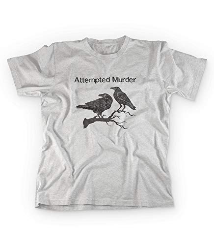 Revel Shore Attempted Murder T Shirt Funny Crow Flock Bird Pun Novelty Graphic Tee (Small) Sport Grey