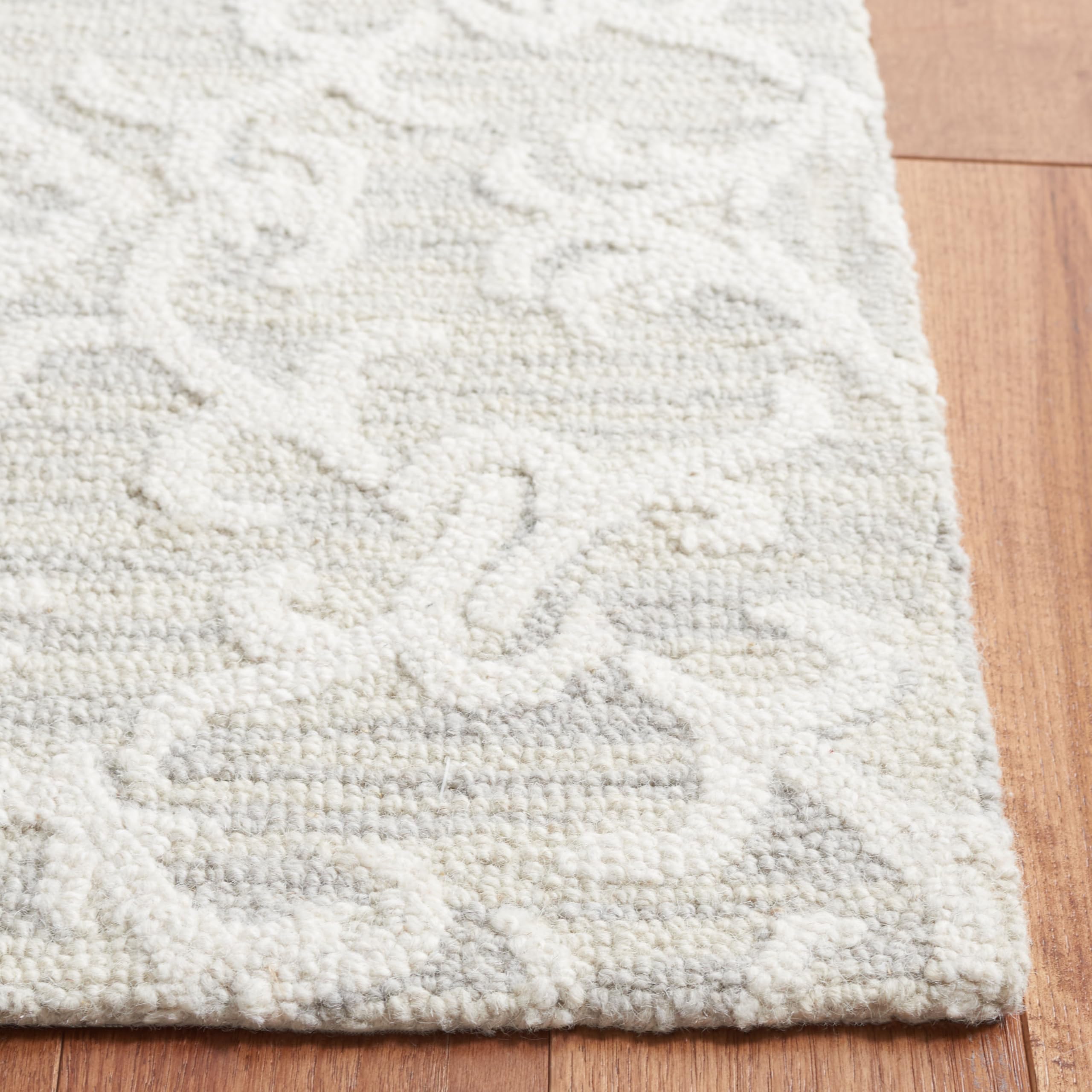 SAFAVIEH Blossom Collection Area Rug - 8' x 10', Grey & Ivory, Handmade Wool, Ideal for High Traffic Areas in Living Room, Bedroom (BLM104A)