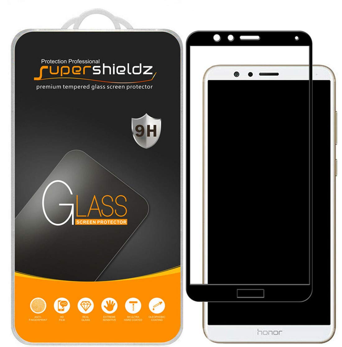 Supershieldz (2 Pack) Designed for Huawei Mate SE Tempered Glass Screen Protector, (Full Screen Coverage) Anti Scratch, Bubble Free (Black)