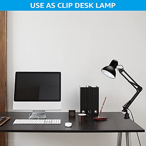 TORCHSTAR Metal Desk Lamp, Swing Arm Desk Lamp with Clamp, Adjustable Goose Neck Architect Study Table Lamp, Clip On Eye-Caring Reading Lamp for Home, Office, Multi-Joint, Black Finish