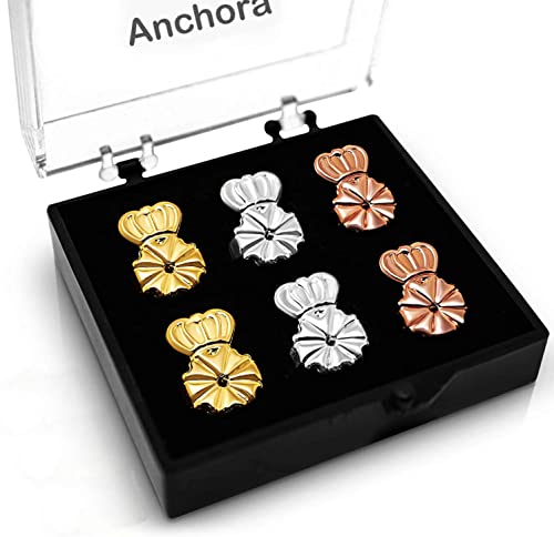 Anchora Original Magic Earring Backs for Droopy Ears | Earring Lifters for Heavy Earring | Earing Lifter Backs BAX | Earlobe Secure Clear Miracle (1 Gold 1 Rose 1 Silver)