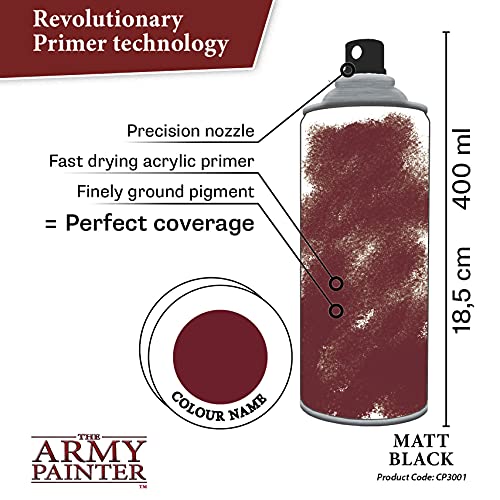 The Army Painter Color Primer Spray Paint, Matt Black, 400ml, 13.5oz - Acrylic Spray Undercoat for Miniature Painting - Spray Primer for Plastic Miniatures
