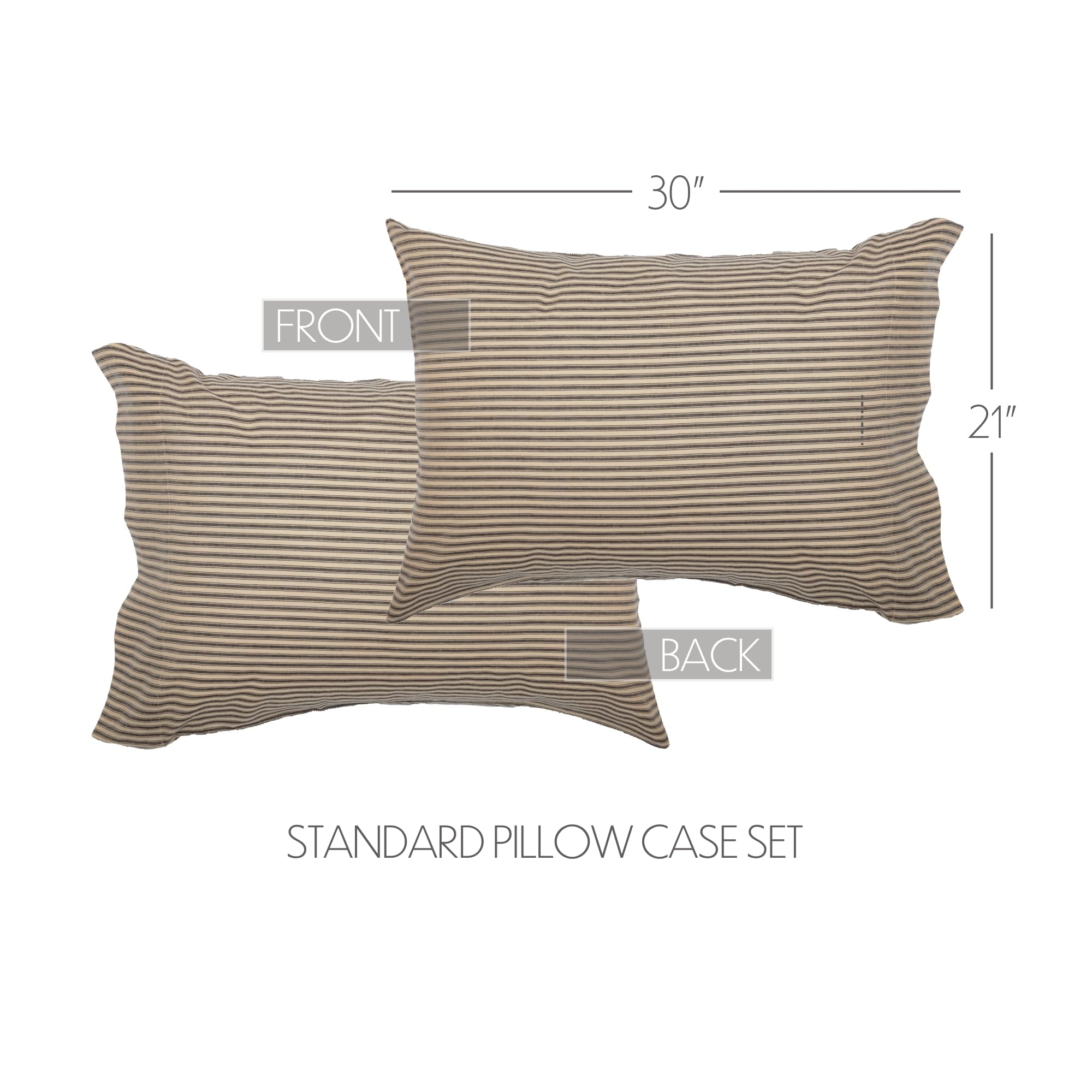 VHC Brands Sawyer Mill Ticking Stripe Pillowcase, Charcoal Gray, 21x30, Set of 2