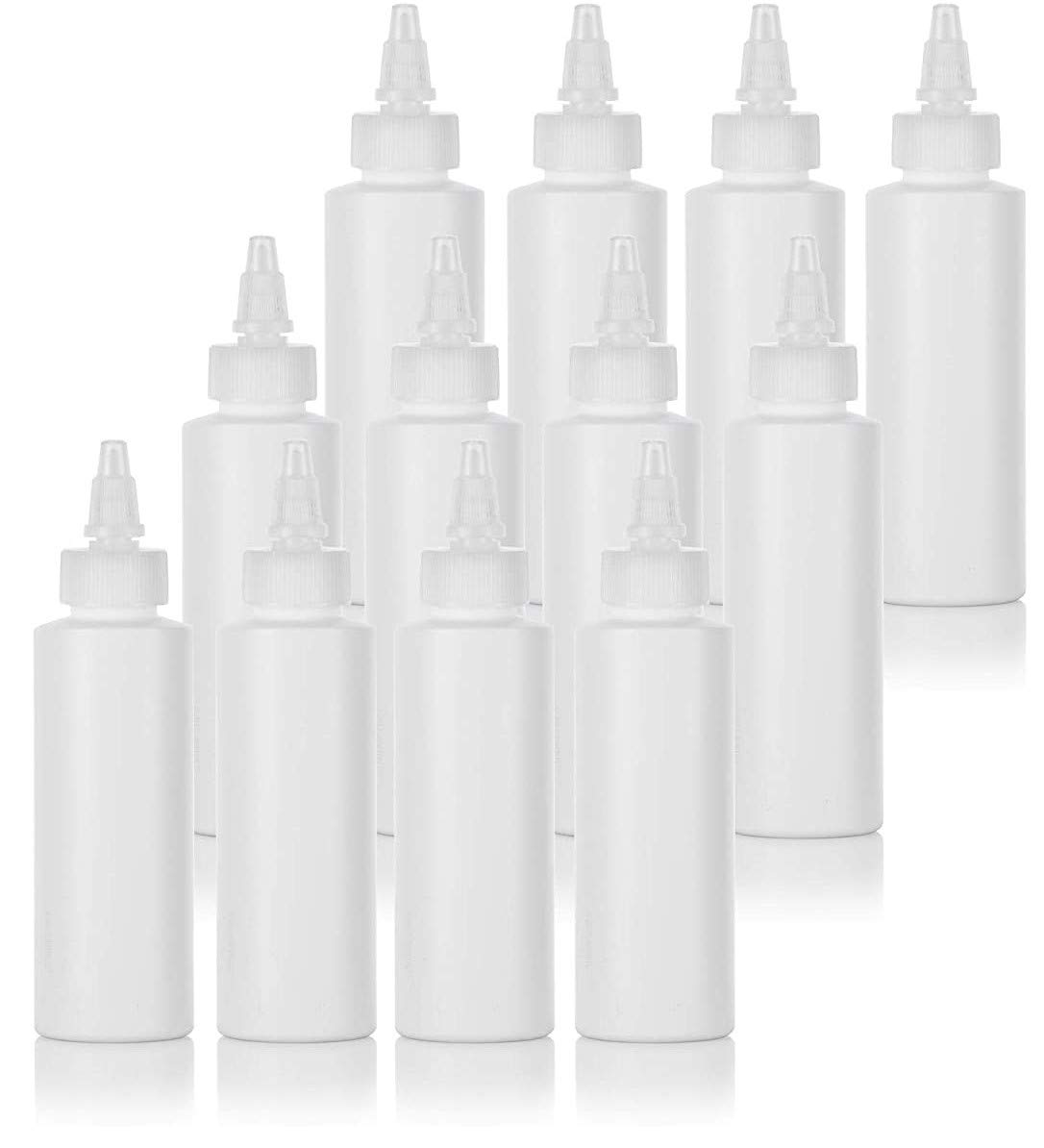 JUVITUS 4 oz / 120 ml White Plastic Cylinder Squeeze Bottle with Twist Top (12 Pack)