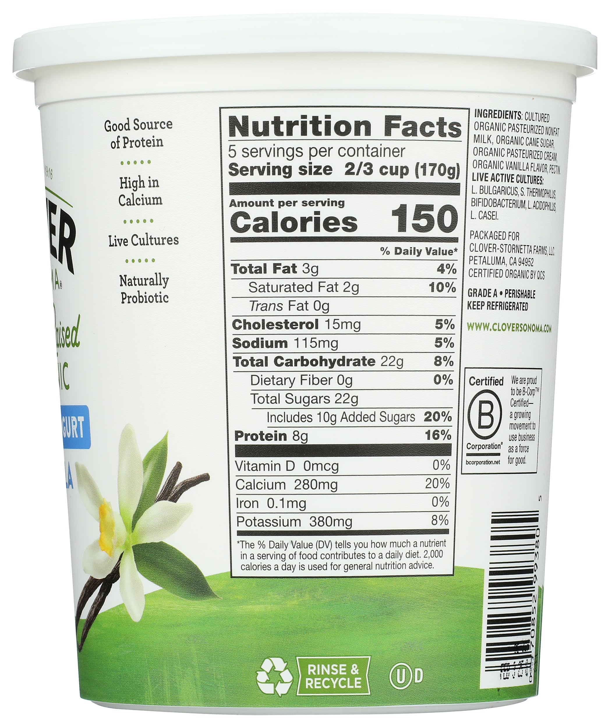 CLOVER SONOMA Organic Low Fat Vanilla Bean Yogurt, 32 OZ