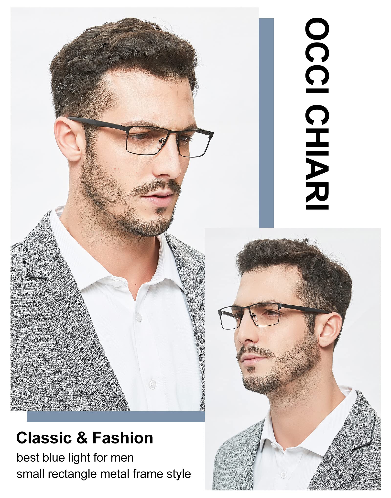 OCCI CHIARI Anti Blue Light Glasses for men - Computer Glasses Men - Black Eyewear Frame - Game Glasses for Men