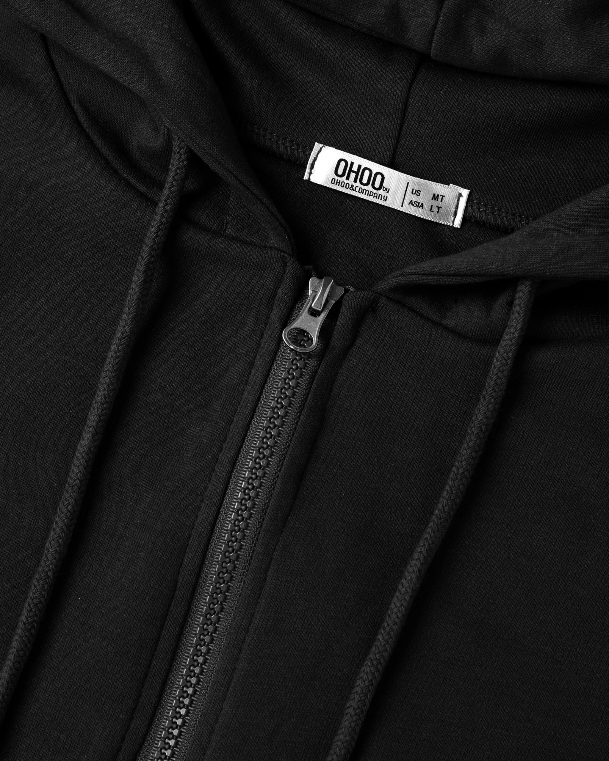 Ohoo Men's Zip Up Hoodie Lightweight Slim Fit Sweatshirt Full Zip Solid Color Hooded Jacket / DCF102-BLACK-S