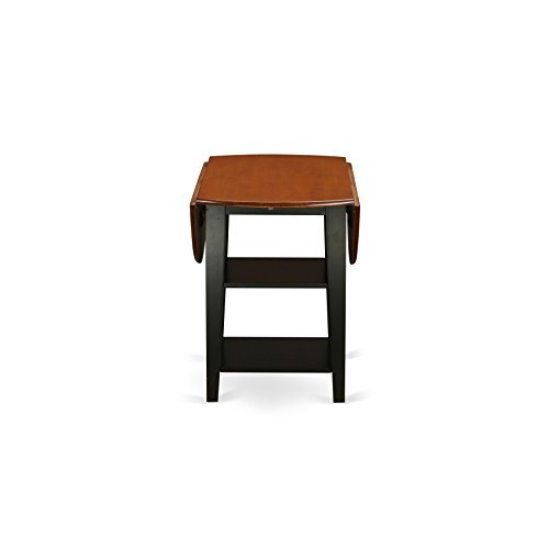 East West Furniture SUPF5-BCH-C 5 Piece Kitchen Table & Chairs Set Includes a Round Dining Table with Dropleaf & Shelves and 4 Linen Fabric Dining Room Chairs, 42x42 Inch, Black & Cherry