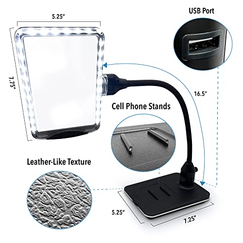 MagniPros 4X Magnifying Desk Lamp with Detachable Clamp, USB Fast Charge, Magnifying Glass with Stepless Dimming & Extra Large Viewing Area for Reading, Painting, Sewing, Crafts & Close Work