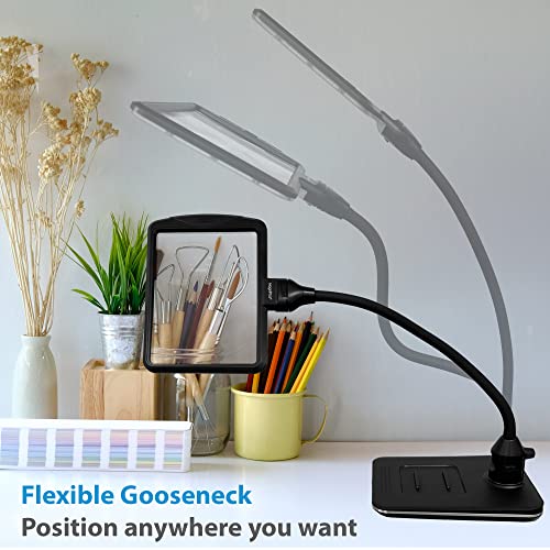 MagniPros 4X Magnifying Desk Lamp with Detachable Clamp, USB Fast Charge, Magnifying Glass with Stepless Dimming & Extra Large Viewing Area for Reading, Painting, Sewing, Crafts & Close Work