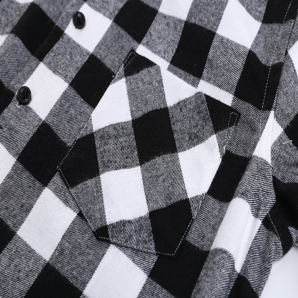 DOKKIA Men's Casual Dress Long Sleeve Buffalo Plaid Checkered Fitted Flannel Shirt (Black White Buffalo, XX-Large)