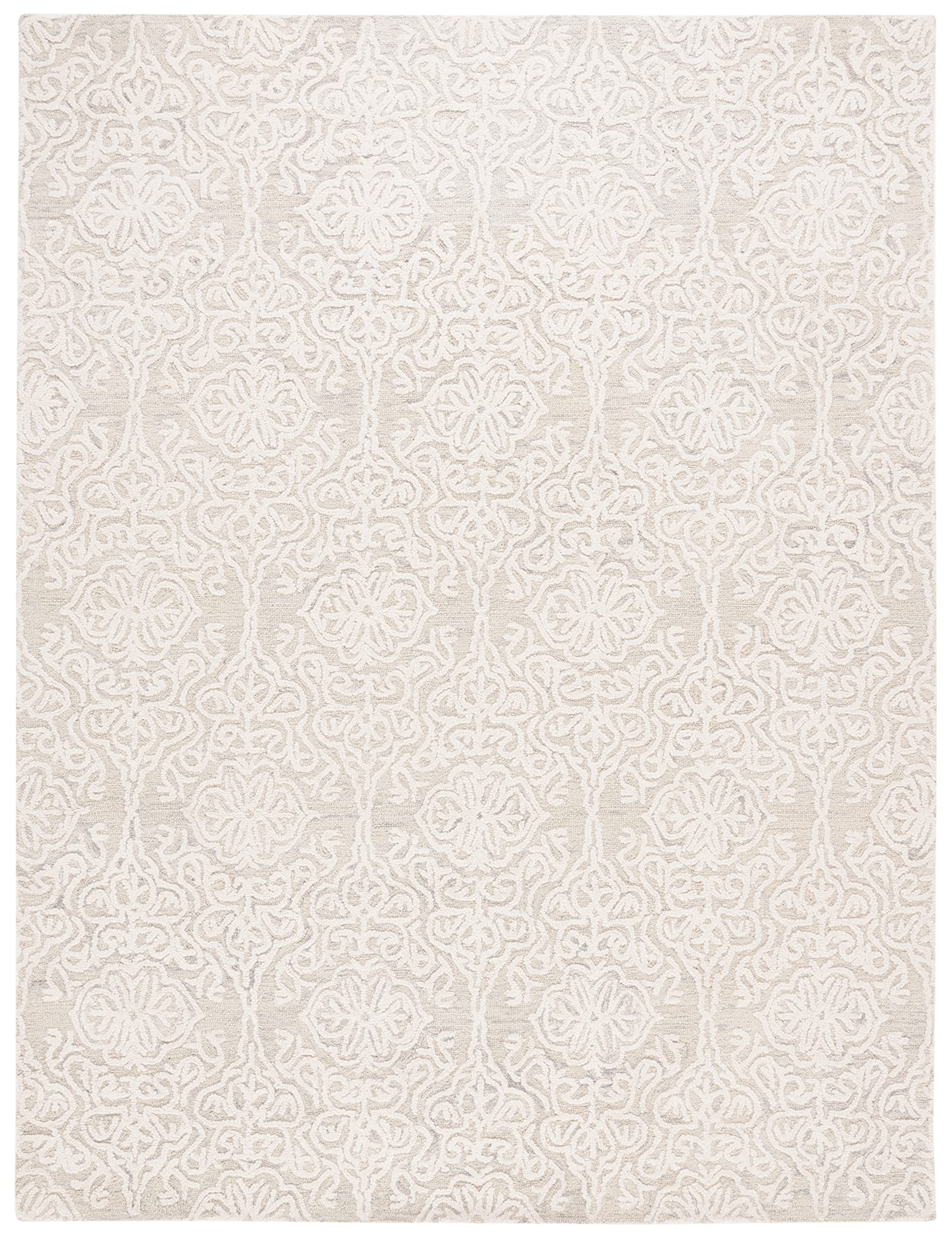 SAFAVIEH Blossom Collection Area Rug - 8' x 10', Silver & Ivory, Handmade Wool, Ideal for High Traffic Areas in Living Room, Bedroom (BLM112G)