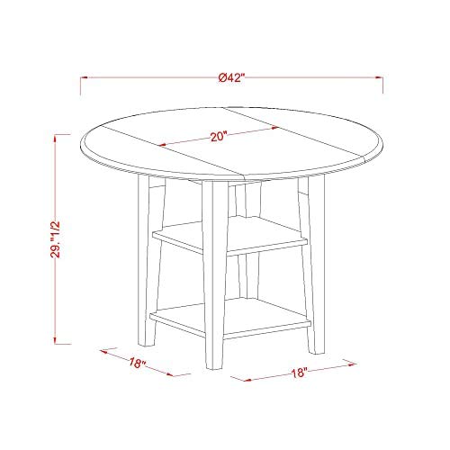 East West Furniture SUPF5-BCH-C 5 Piece Kitchen Table & Chairs Set Includes a Round Dining Table with Dropleaf & Shelves and 4 Linen Fabric Dining Room Chairs, 42x42 Inch, Black & Cherry