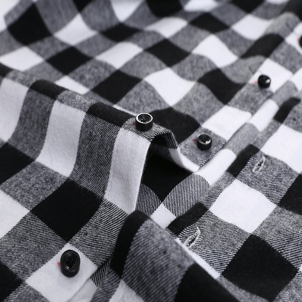 DOKKIA Men's Casual Dress Long Sleeve Buffalo Plaid Checkered Fitted Flannel Shirt (Black White Buffalo, XX-Large)