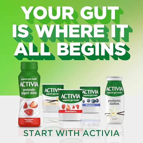 Activia Probiotic Dailies Strawberry Lowfat Yogurt Drinks, Delicious Daily Probiotic Yogurt Smoothie Drinks to Help Support Gut Health, 8 Ct, 3.1 FL OZ