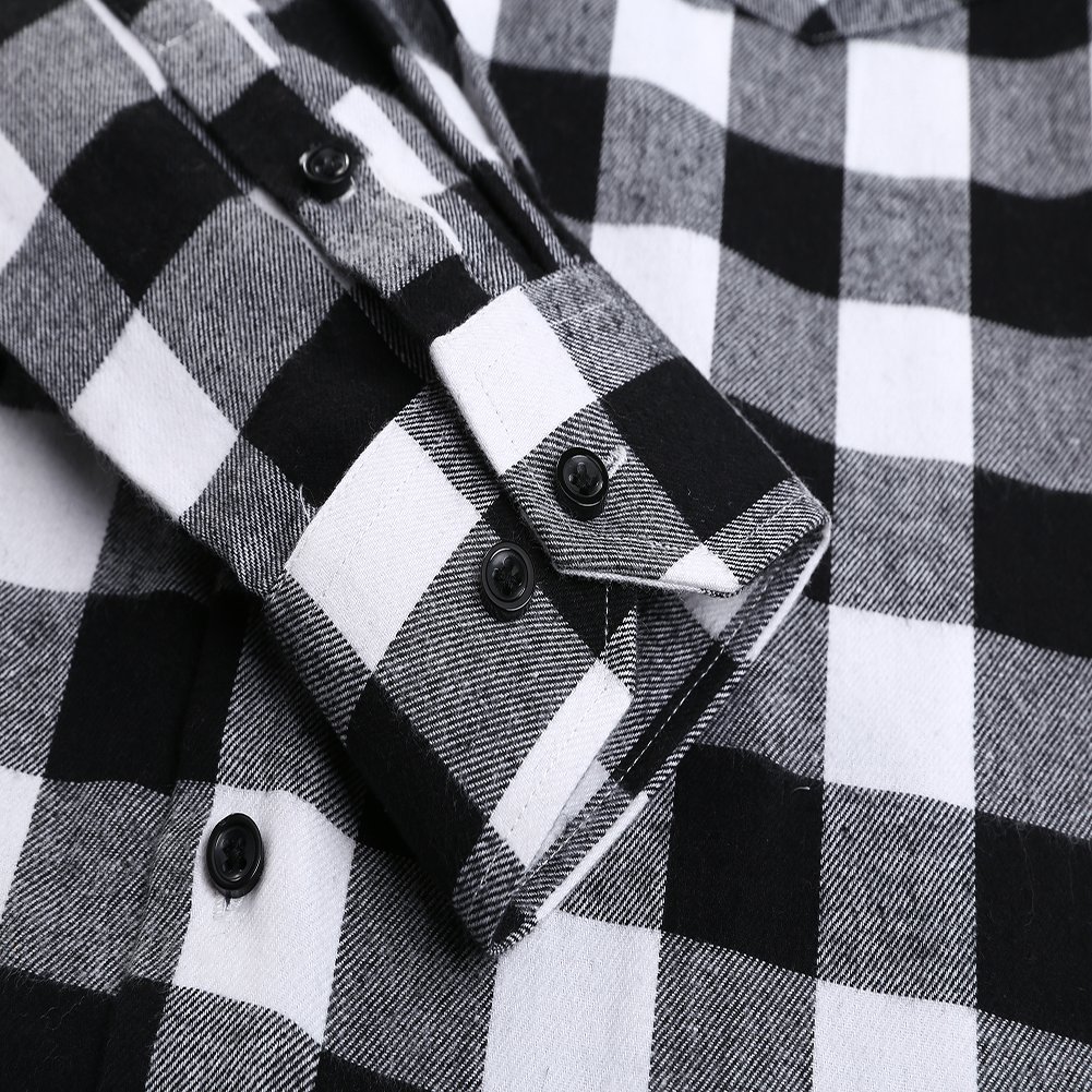 DOKKIA Men's Casual Dress Long Sleeve Buffalo Plaid Checkered Fitted Flannel Shirt (Black White Buffalo, XX-Large)