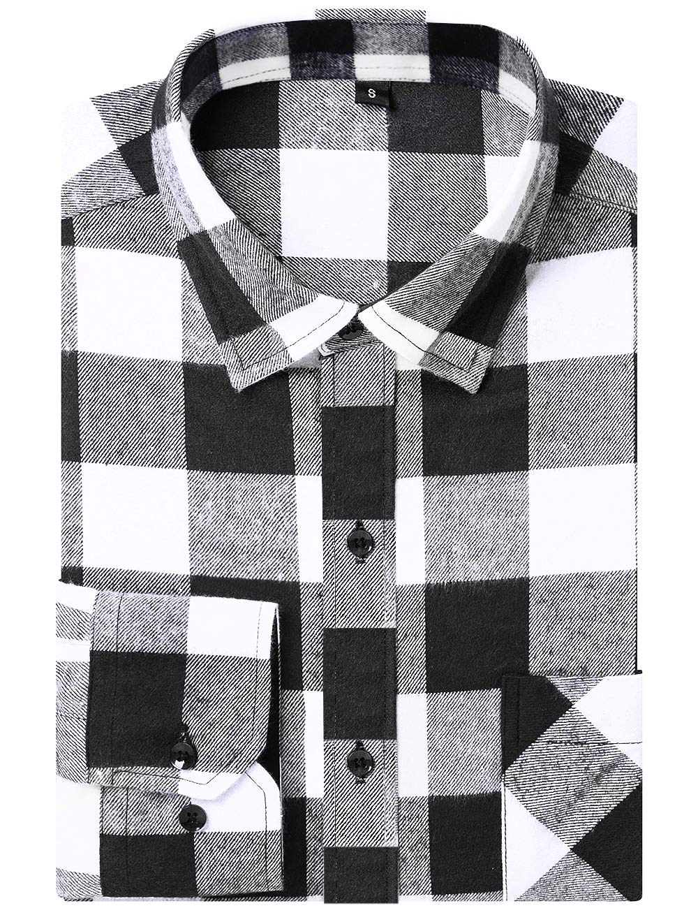 DOKKIA Men's Casual Dress Long Sleeve Buffalo Plaid Checkered Fitted Flannel Shirt (Black White Buffalo, XX-Large)