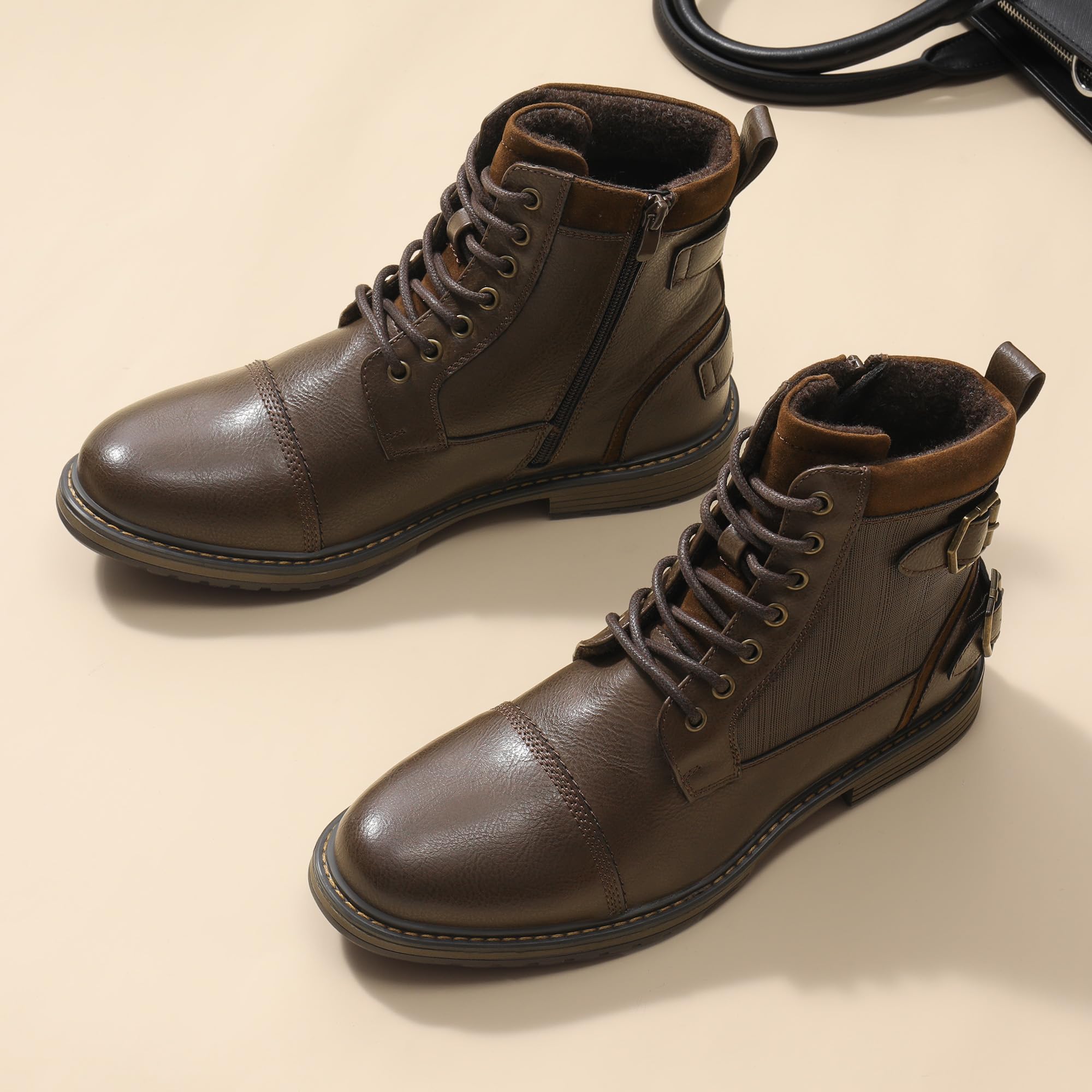 Bruno Marc Men's Motorcycle Boots Oxford Dress Boot,Size 12,Brown,PHILLY_10