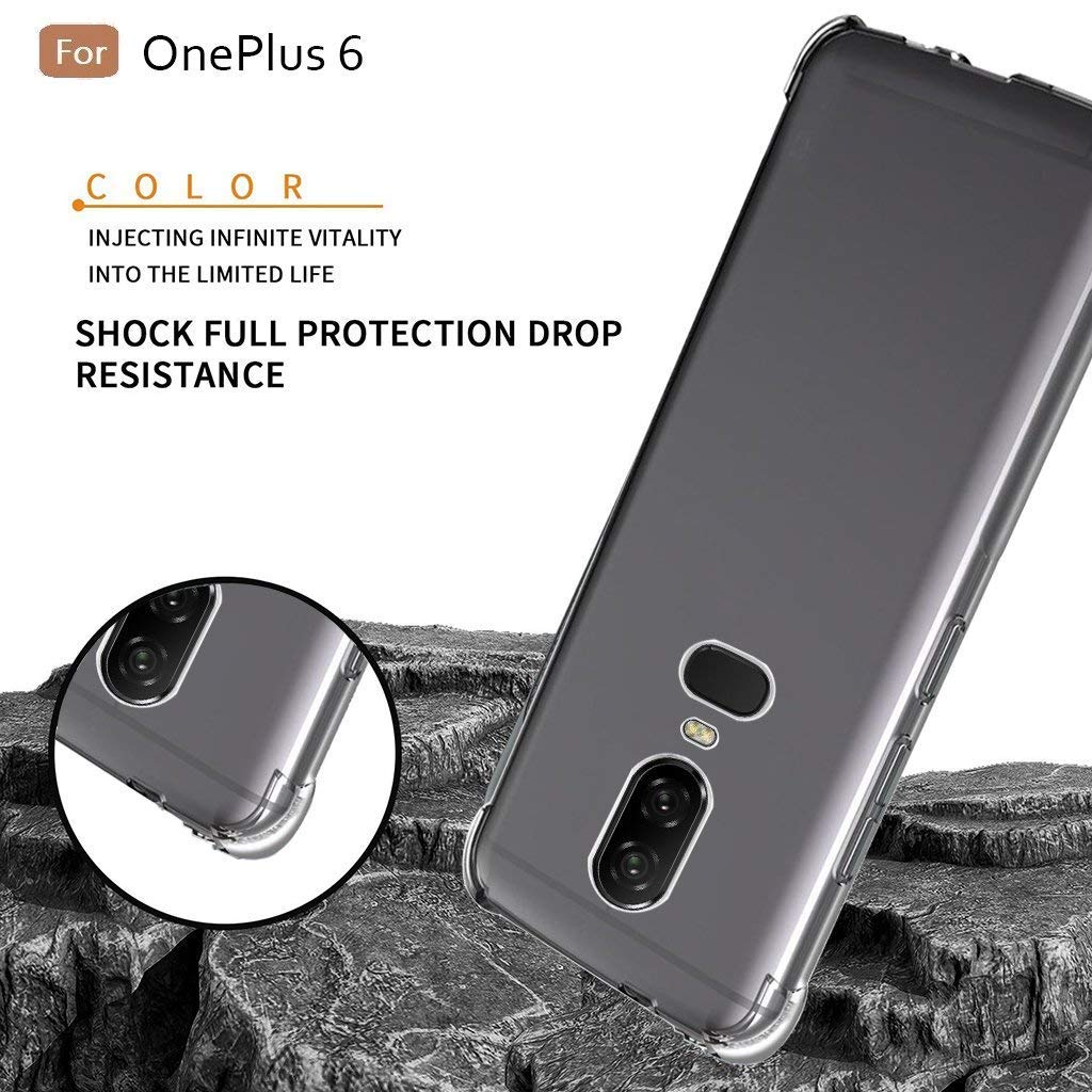 USTIYA Case for OnePlus 6 Clear 1+ 6 Transparent Four Corners Protective Cover Thickened TPU Ultra Soft