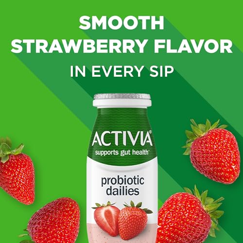Activia Probiotic Dailies Strawberry Lowfat Yogurt Drinks, Delicious Daily Probiotic Yogurt Smoothie Drinks to Help Support Gut Health, 8 Ct, 3.1 FL OZ