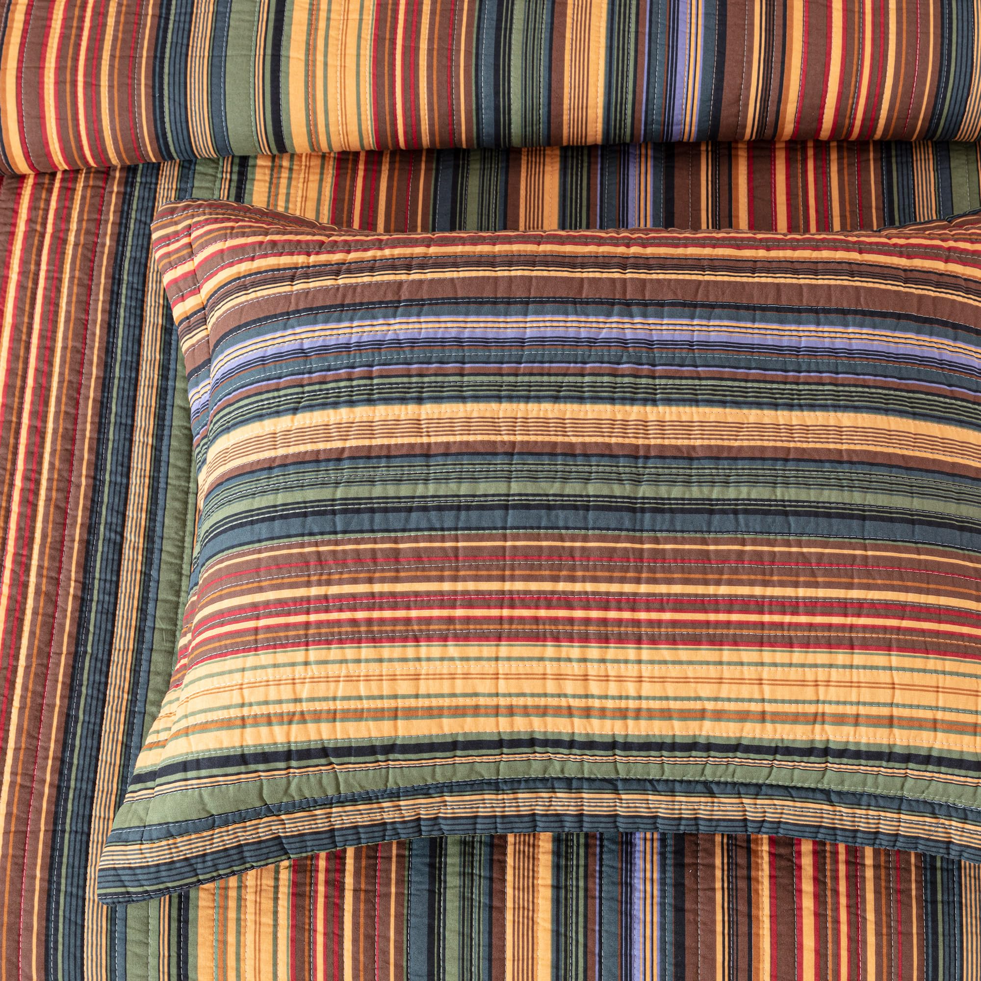 Chezmoi Collection Avery 3-Piece Multi-Color Striped 100% Washed Cotton Quilt Set King Size