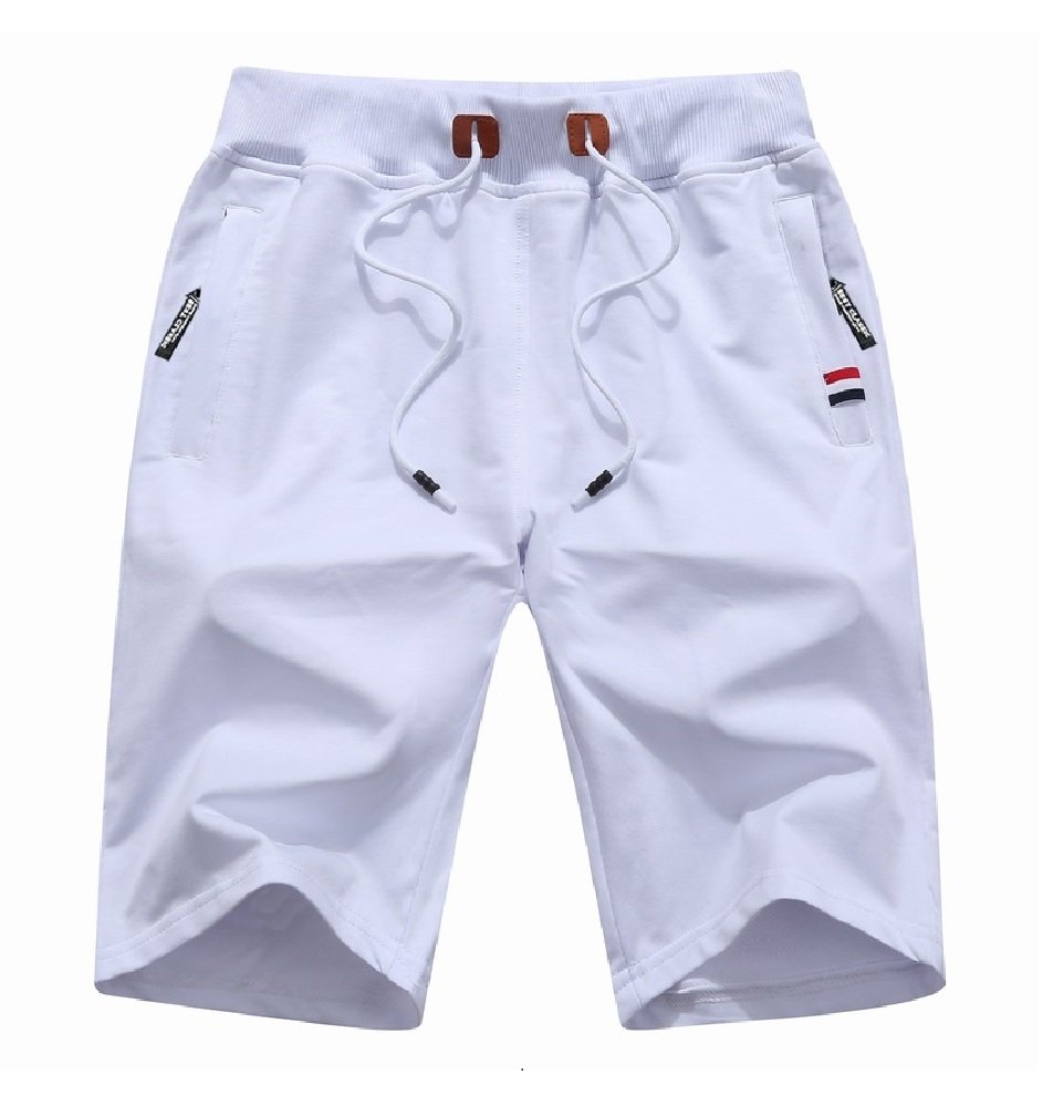 MO GOOD Mens Casual Shorts Workout Fashion Comfy Shorts Summer Breathable Loose Shorts (White, US (34-35))