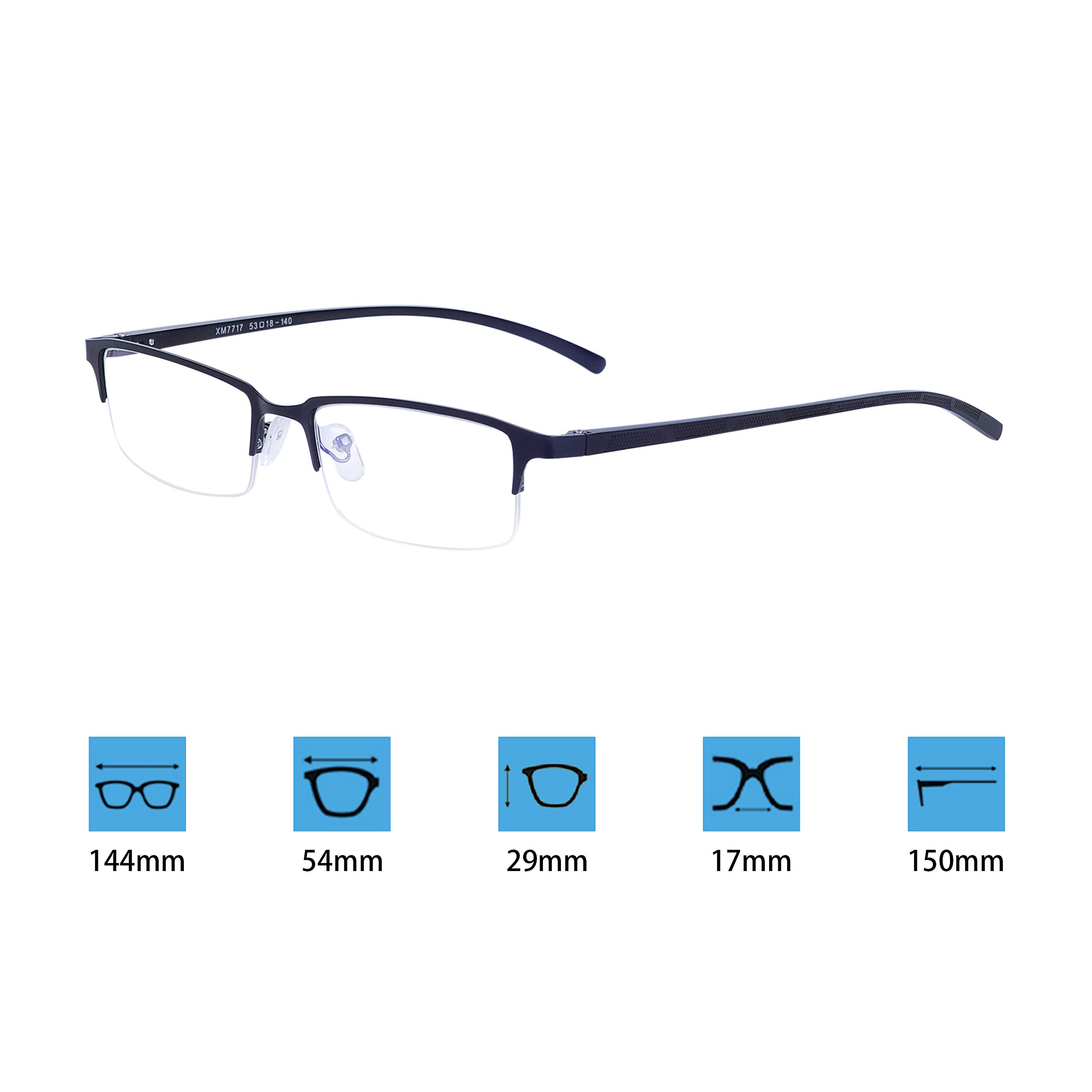 JoXiGo Blue Light Blocking Glasses for Men Vintage Half-Rim Rectangular Metal Eyewear Frame with Clear Transparent Lens UV400 with Case