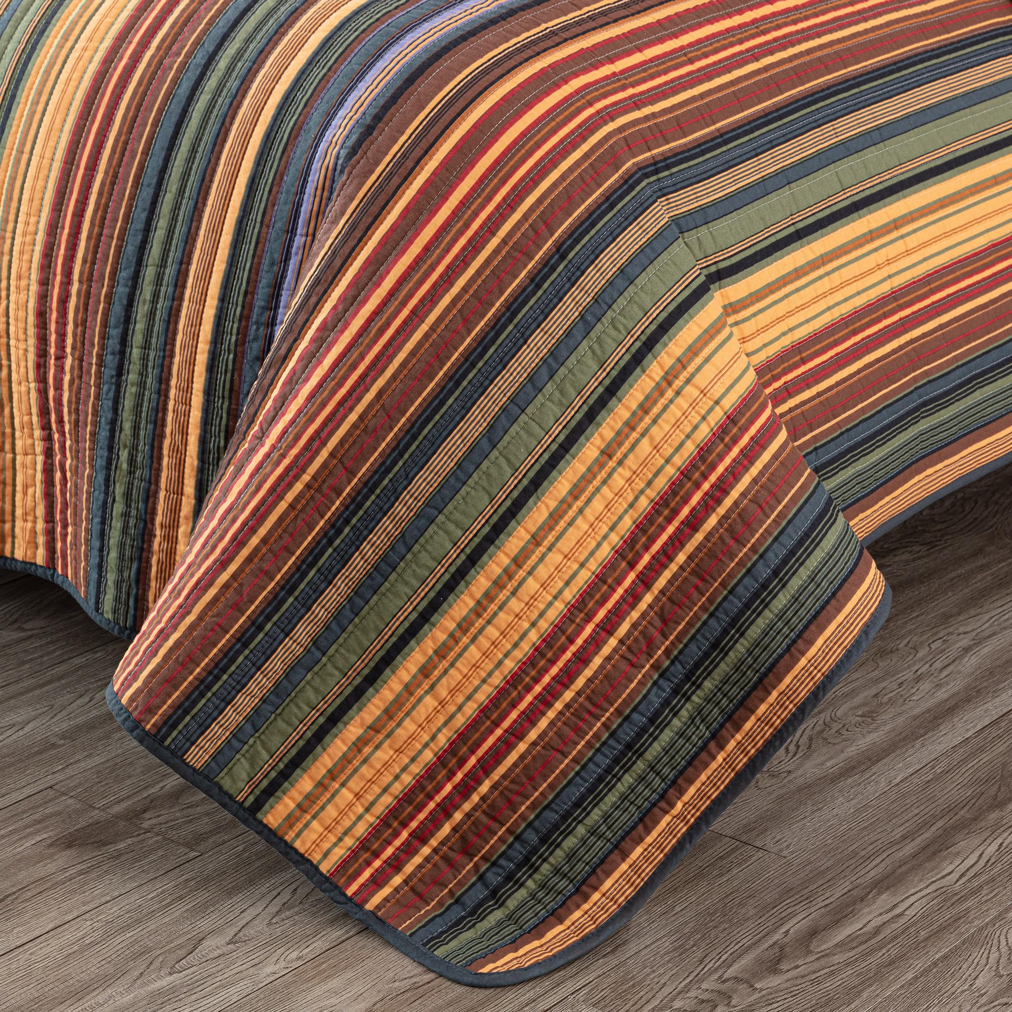 Chezmoi Collection Avery 3-Piece Multi-Color Striped 100% Washed Cotton Quilt Set King Size