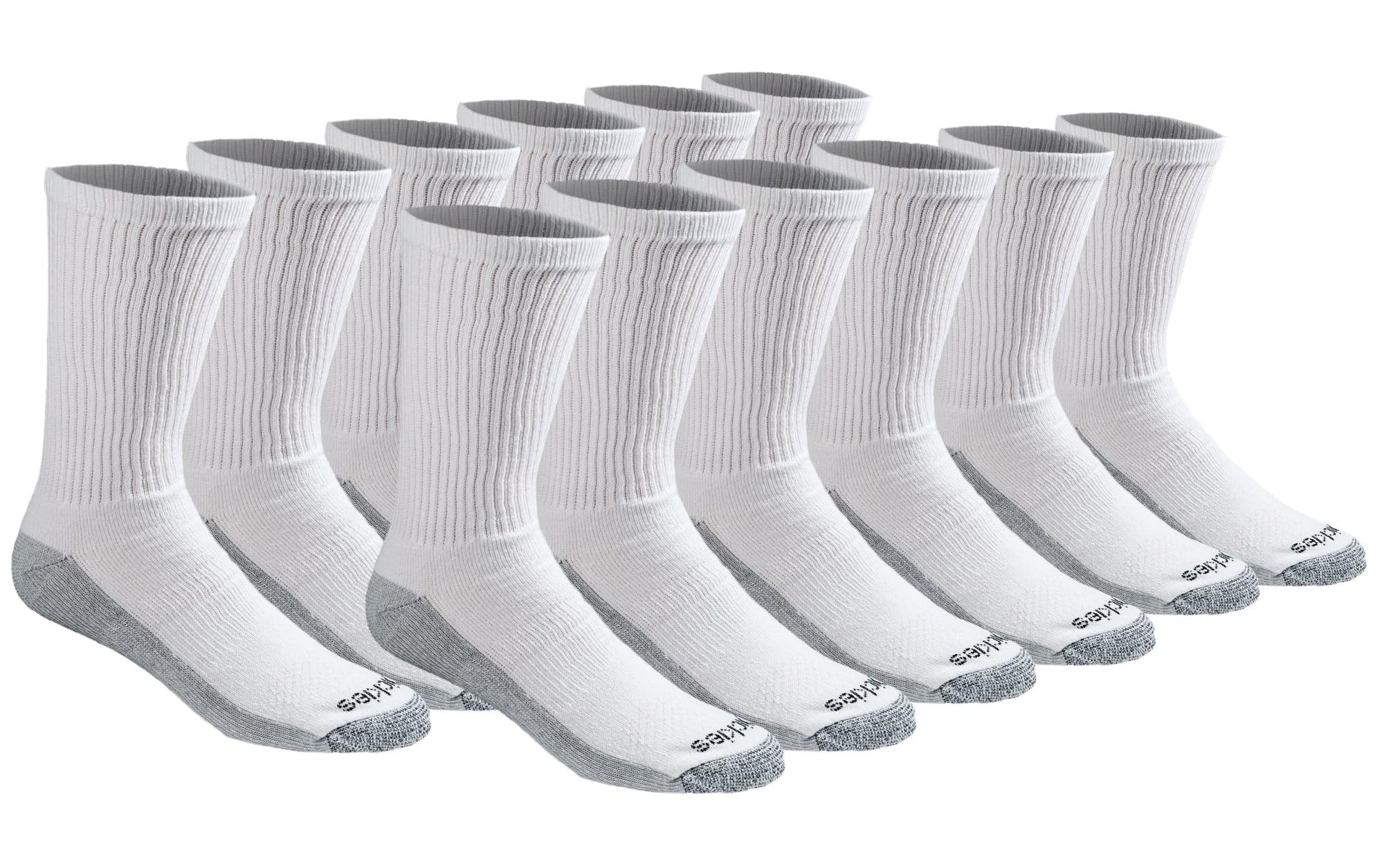 Dickies Men's Dri-Tech Original Moisture Control Crew Socks, Available in M-XXL (6, 18, White (12 Pairs), Large