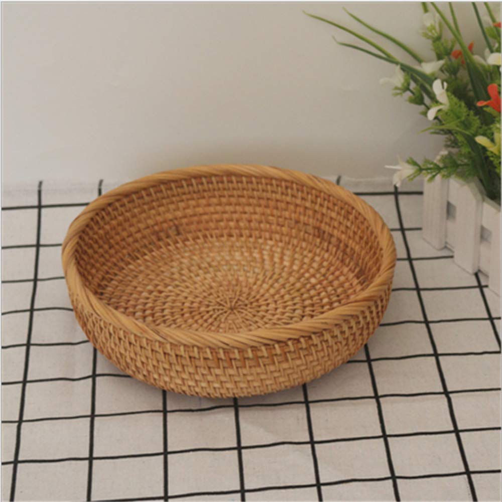 amololo Hadewoven Round Rattan Fruit Basket Wicker Food Tray Weaving Storage Holder Dinning Room Bowl, 8 Inch Small Bread Baskets Tray for Serving with Deep Wall, Brown (Small 7.48β)