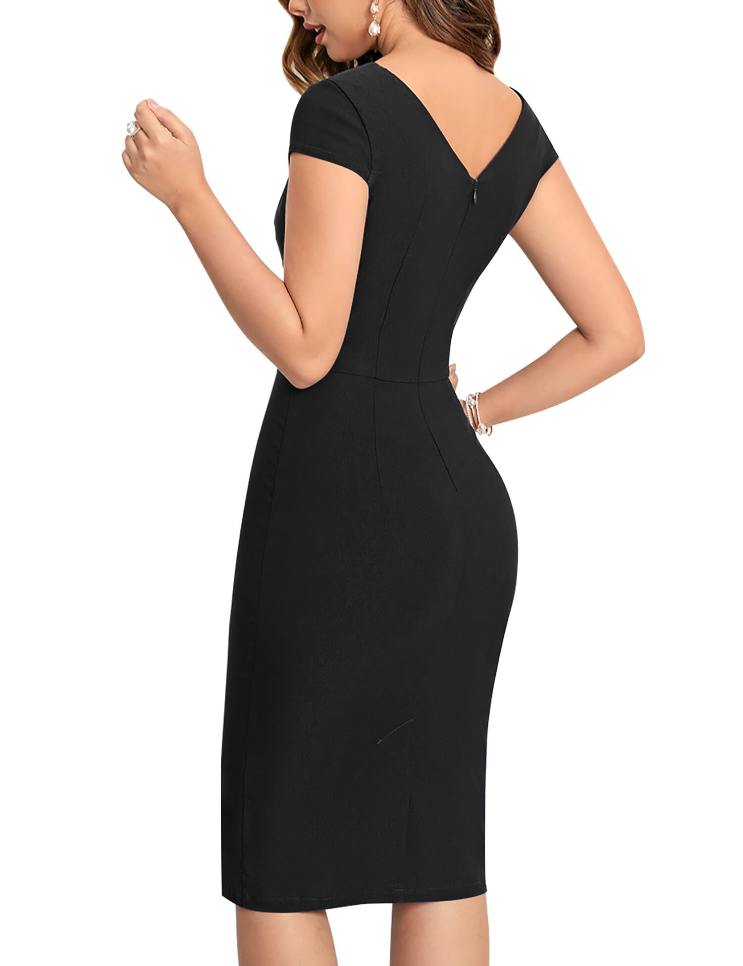 MUXXN Ladies Celebrity Vintage Cap Sleeve Tea Length Special Occasion Dress (Black XL)