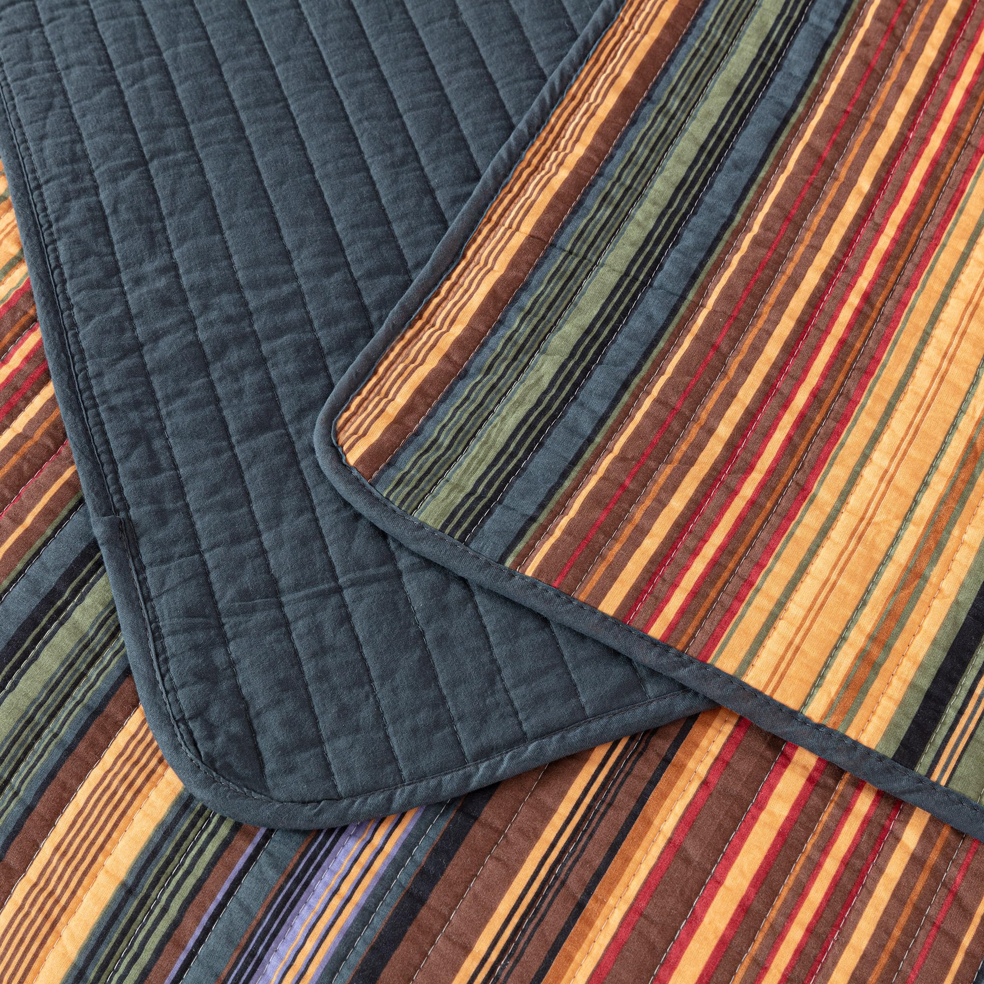 Chezmoi Collection Avery 3-Piece Multi-Color Striped 100% Washed Cotton Quilt Set King Size
