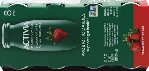 Activia Probiotic Dailies Strawberry Lowfat Yogurt Drinks, Delicious Daily Probiotic Yogurt Smoothie Drinks to Help Support Gut Health, 8 Ct, 3.1 FL OZ