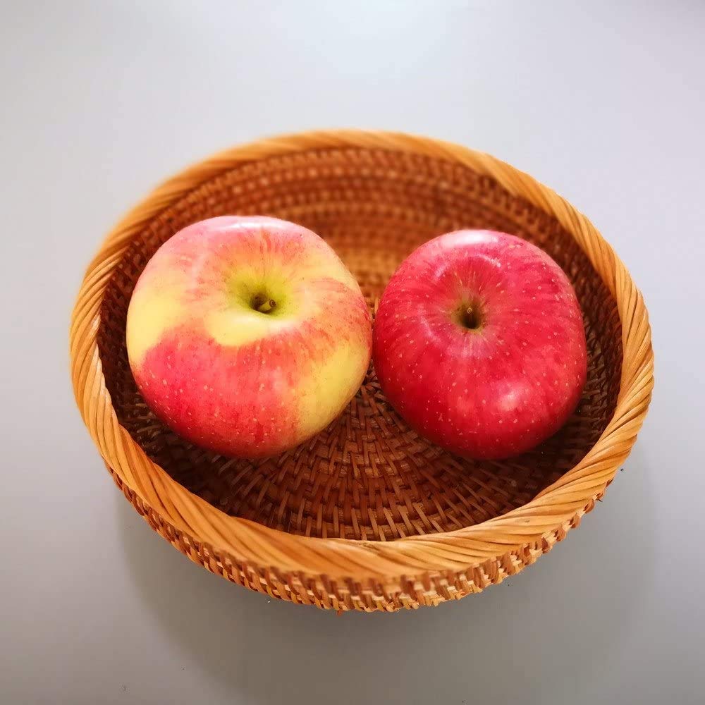amololo Hadewoven Round Rattan Fruit Basket Wicker Food Tray Weaving Storage Holder Dinning Room Bowl, 8 Inch Small Bread Baskets Tray for Serving with Deep Wall, Brown (Small 7.48β)